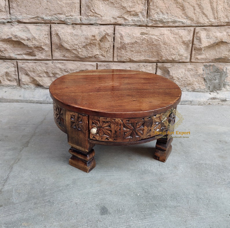 Handmade Carved Wood Coffee Table: Round Indian Chakki Grinder Table - Etsy