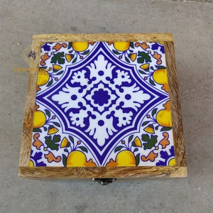 Wood Jewellery Box, Handmade Tiles Fitted Wood Box, Chest Jewellery Box ...