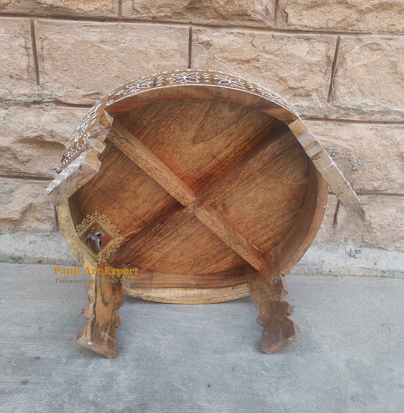 Handmade Carved Wood Chakki Table: Indian Bohemian Decor (15x15x7 In ...