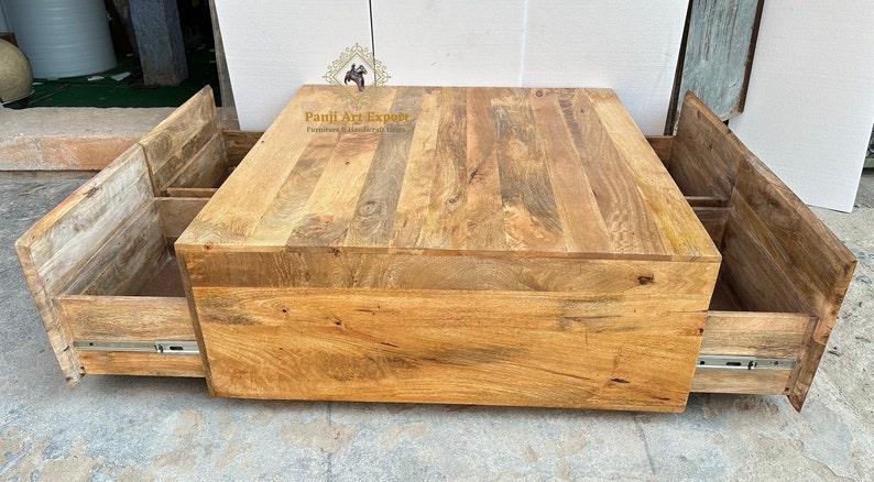 Wood Coffee Table With 4 Drawers Box Style Storage Coffee - Etsy
