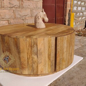 Wooden Round Storage Box Coffee Table, Wooden Coffee Table, Wooden ...