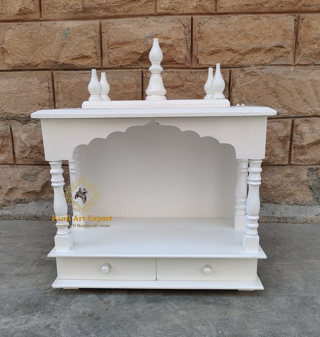 Wooden Temple Pooja Mandir White Gloss Handcrafted Wall Hanging Mandir ...