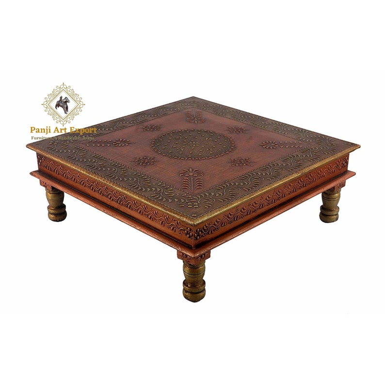 Wooden Pooja Chowki Handmade Embossed Copper Gold Chowki - Etsy