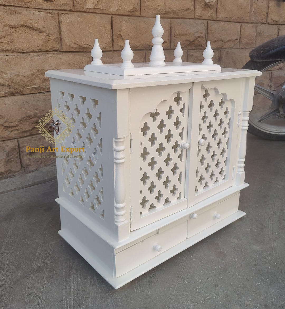 Wooden Temple Pooja Mandir White Gloss Handcrafted Wall Hanging Mandir ...