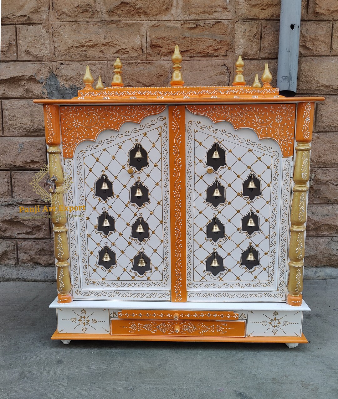 Handcrafted Wooden Temple Mandir: White & Orange Embossed Pooja Ghar - Etsy