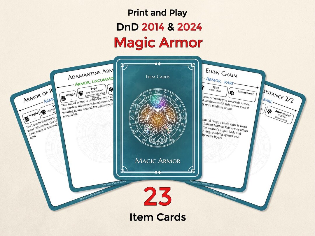 Magic Armor Cards - 5e Magic Item Loot Cards for TTRPG - Poker Size ...