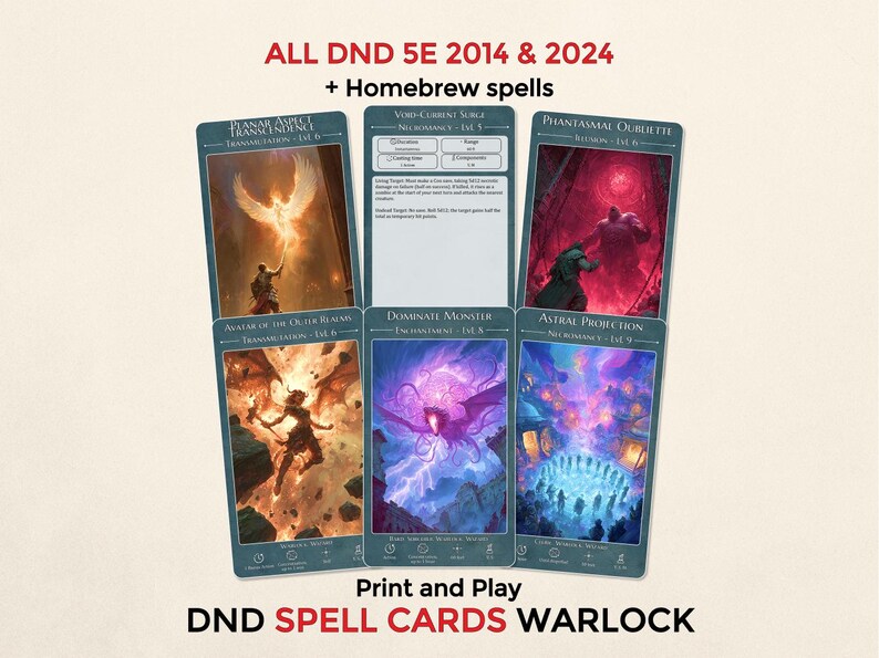 Illustrated Warlock Spell Cards Dnd 5e - 2024 and 2014 SRD - Tarot Size ...
