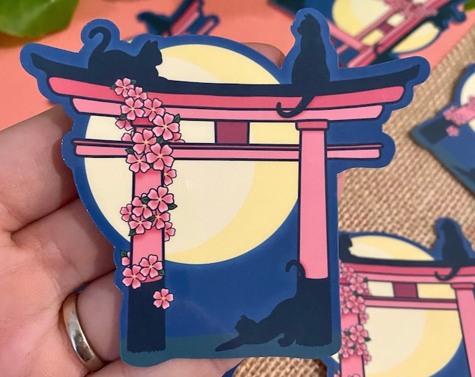 Torii Gate With Cats Sticker Torii Gate Sticker Vinyl Sticker Decal for ...