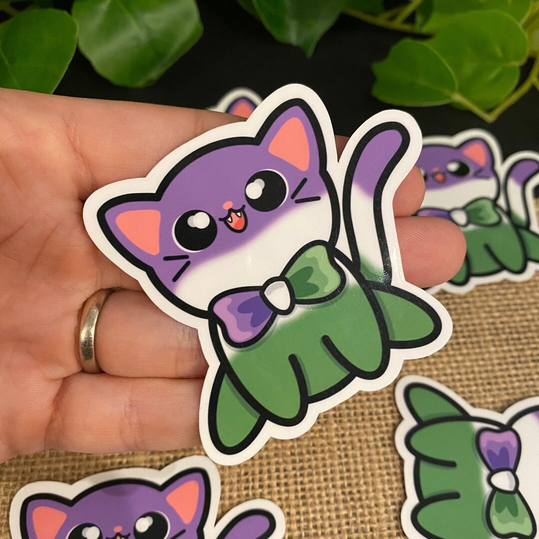 Genderqueer Pride - Bow Tie Cats - Cat Sticker - Vinyl Sticker Decal ...