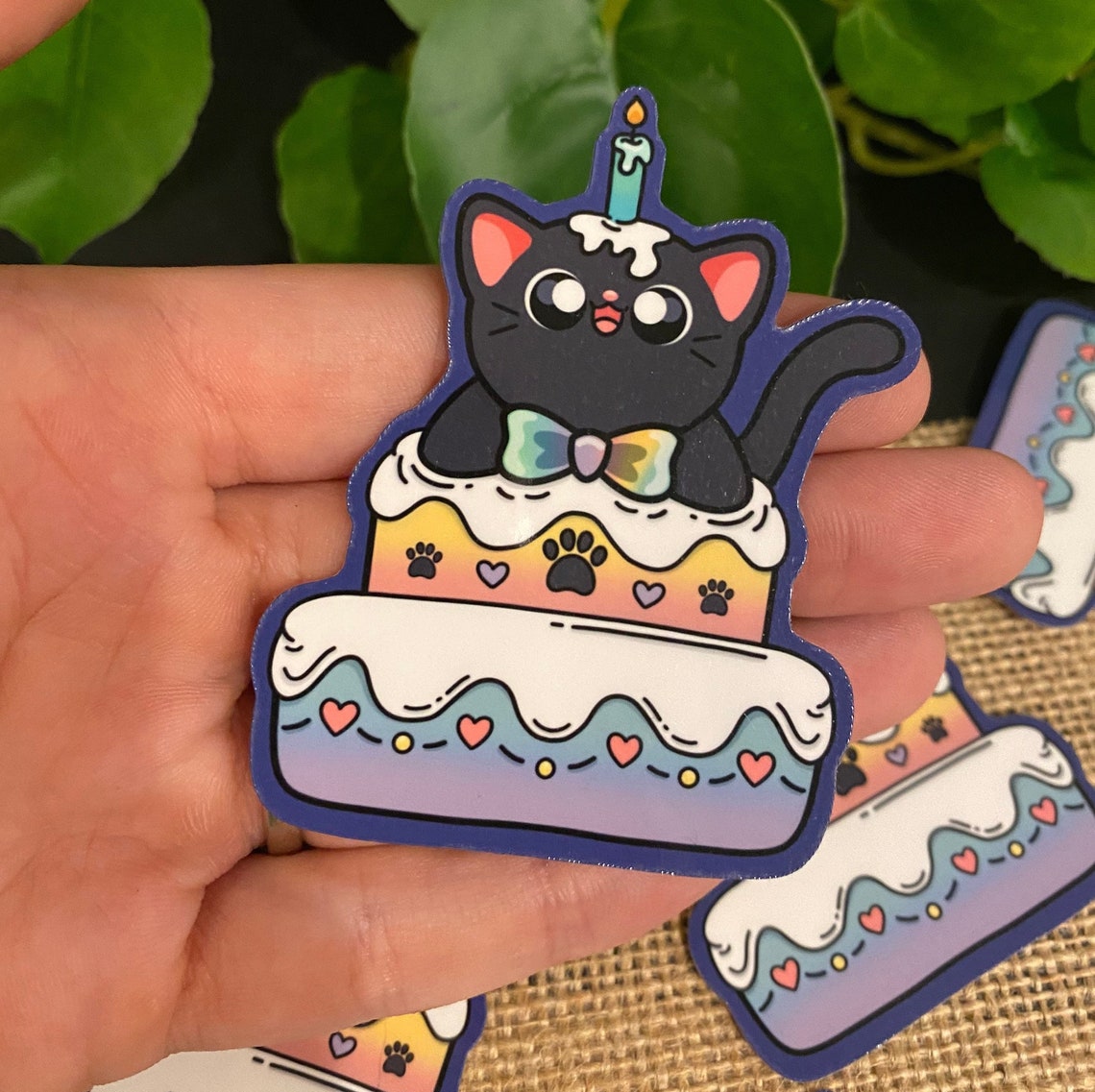 Happy Birthday Cake - Cat Sticker- Water Resistant Sticker, Laptop ...