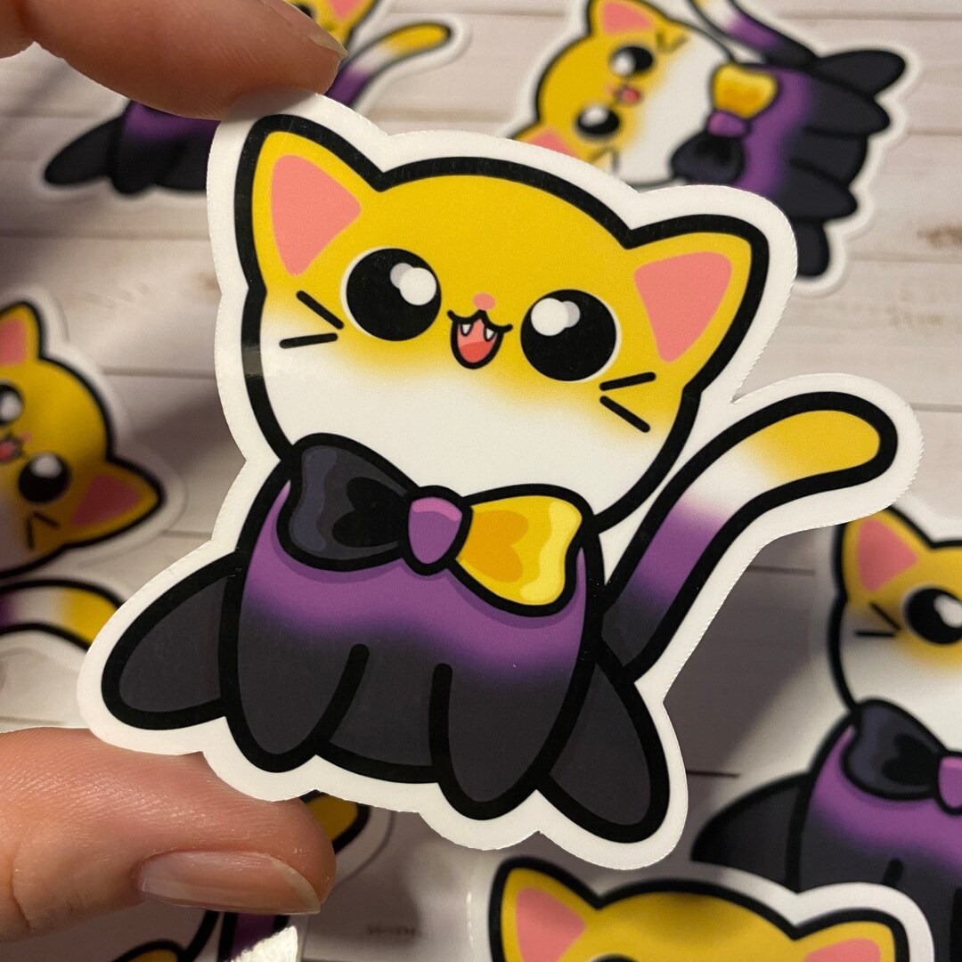 Non Binary Pride - Bow Tie Cats - Cat Sticker - Vinyl Sticker Decal for ...