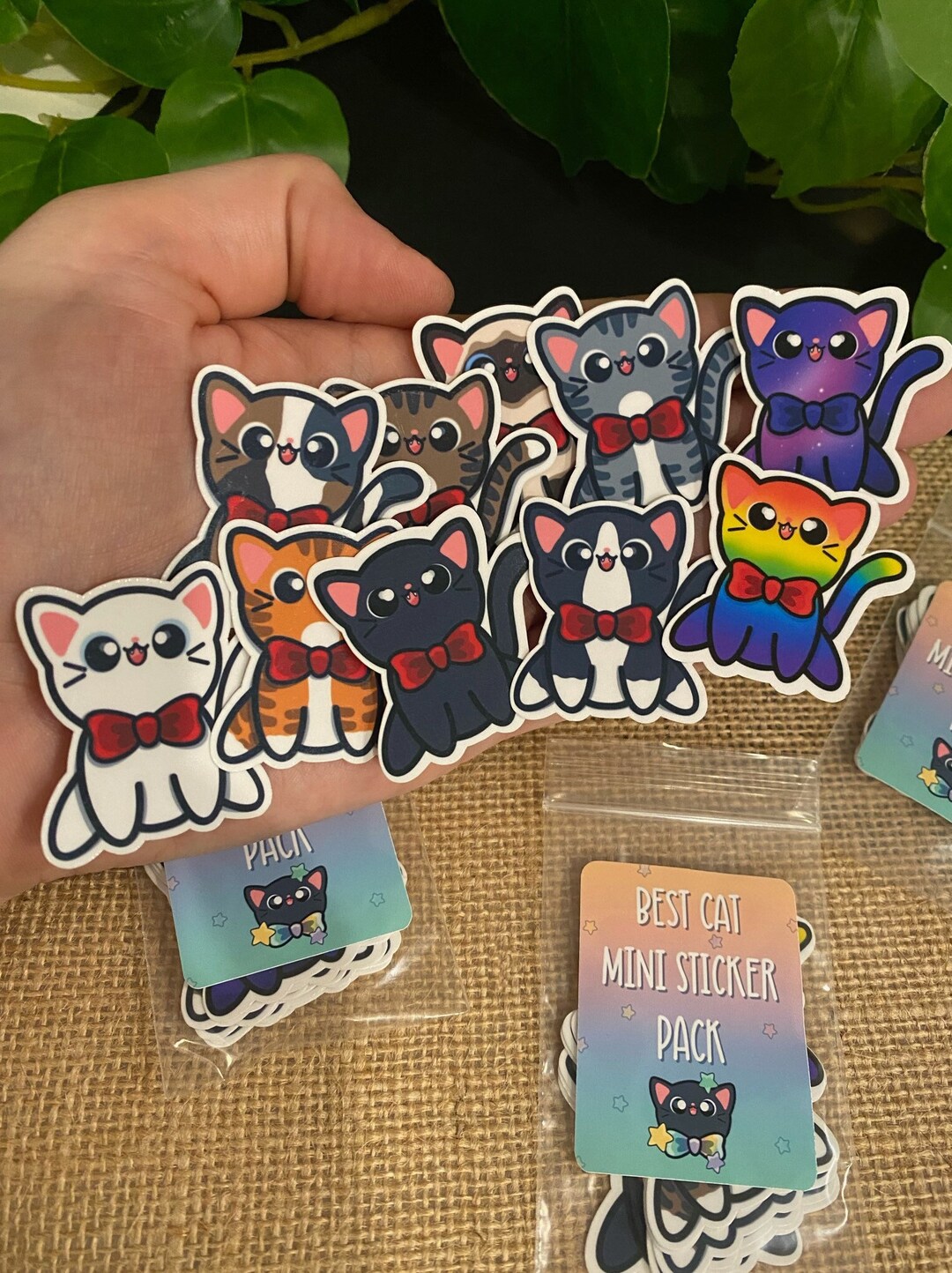 Mini Bow Tie Cat Sticker Pack - 10 Die Cut Stickers (1.65 Inch) Vinyl ...