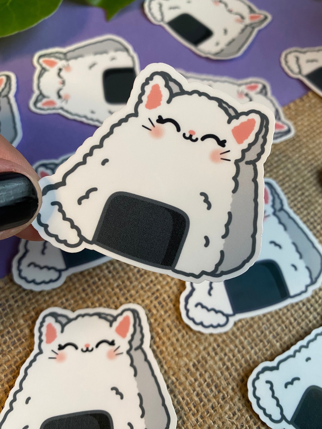 Rice Ball Onigiri Cat - Cat Sticker - Vinyl Sticker Decal for Laptops ...