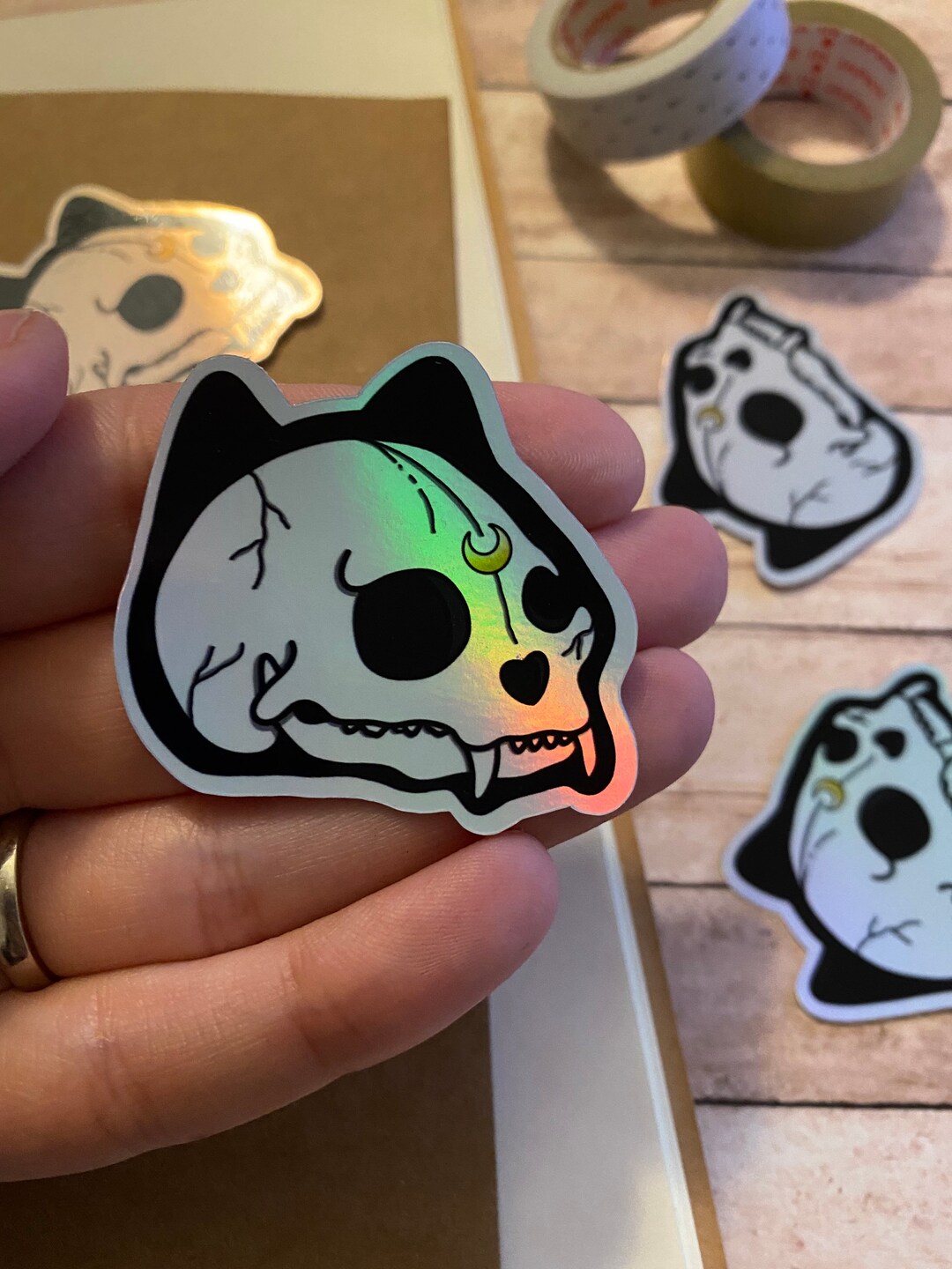 Cat Skull Sticker - Holographic Sticker - Vinyl Sticker Decal for ...