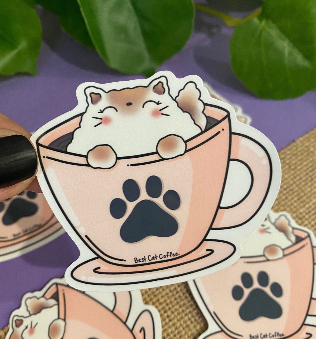 Latte Coffee Cat Sticker - Coffee Sticker - Vinyl Sticker Decal for ...