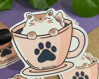 Cute Kawaii Coffee Cat Kitten Latte Cup Vinyl Decal Sticker Transparent ...