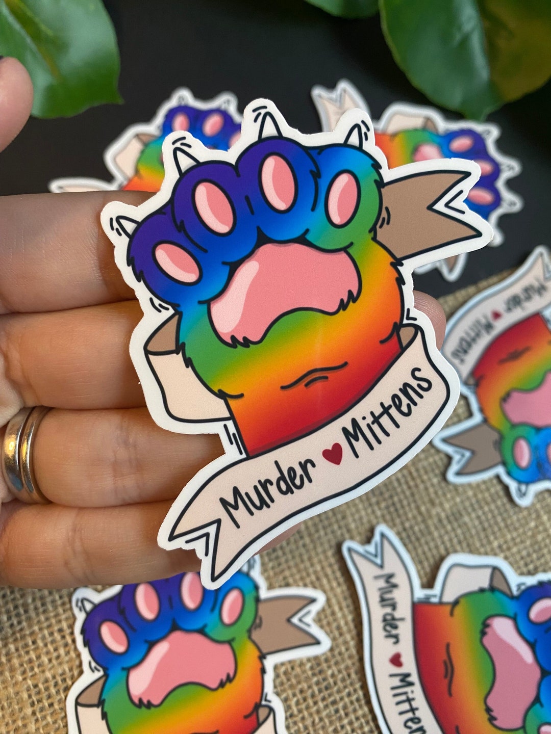 Cat- Rainbow Murder Mittens Sticker - Cat Paw Sticker - Vinyl Sticker ...