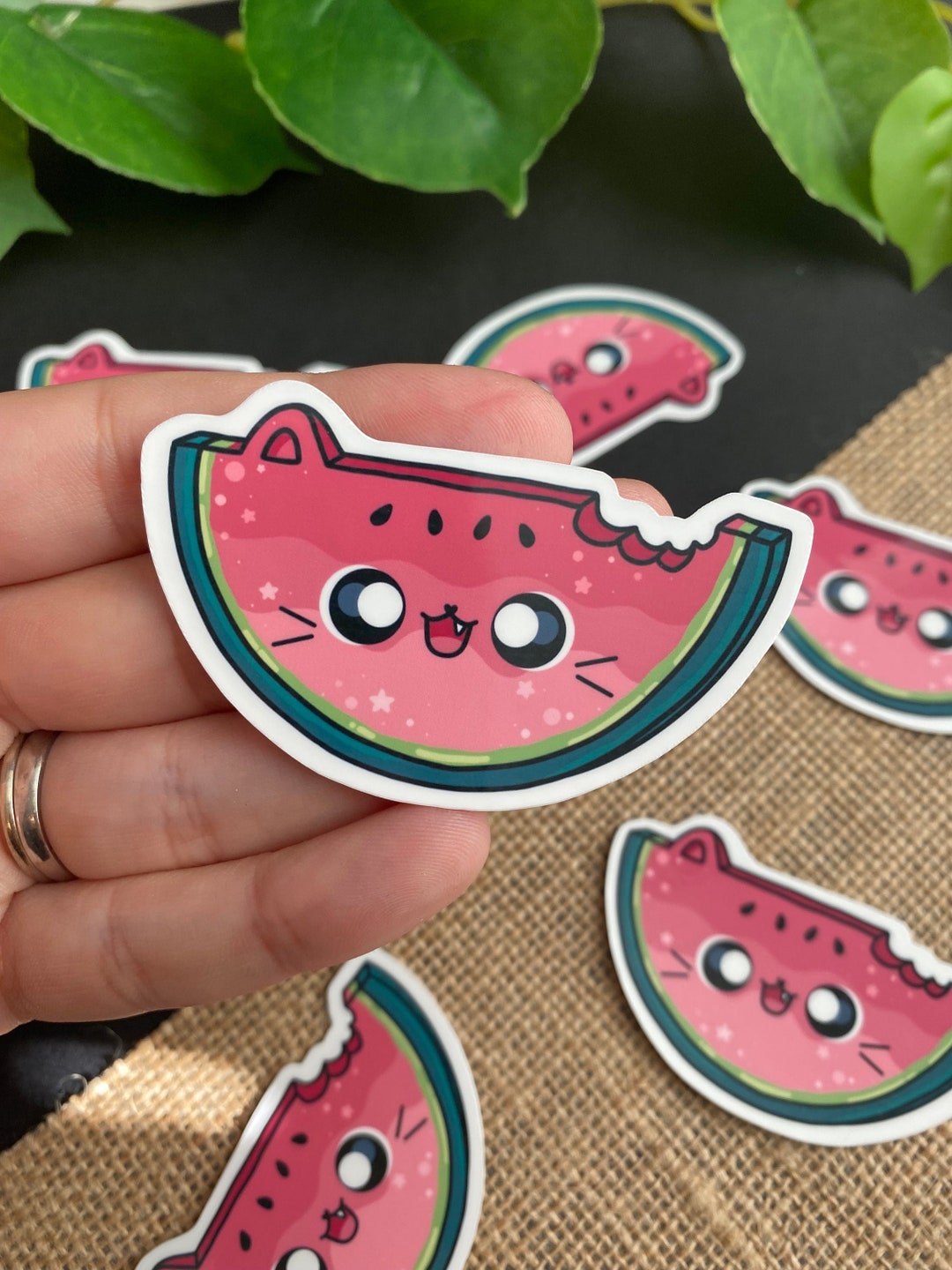 Watermelon Cat Sticker - Vinyl Sticker Decal for Laptops, Water Bottles ...