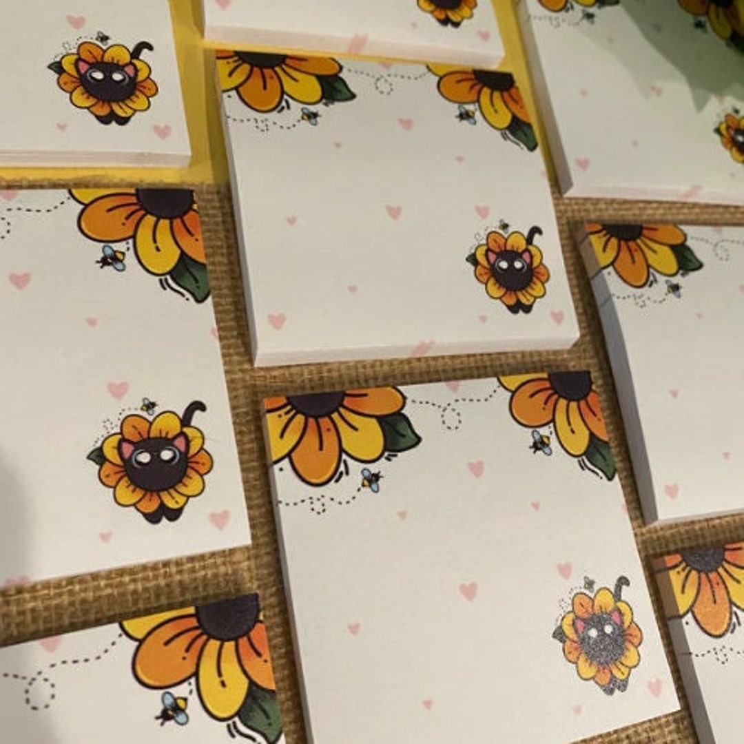 Sunflower Black Cat Cute Sticky Note - Memo Pad - Stationery Gifts - Etsy