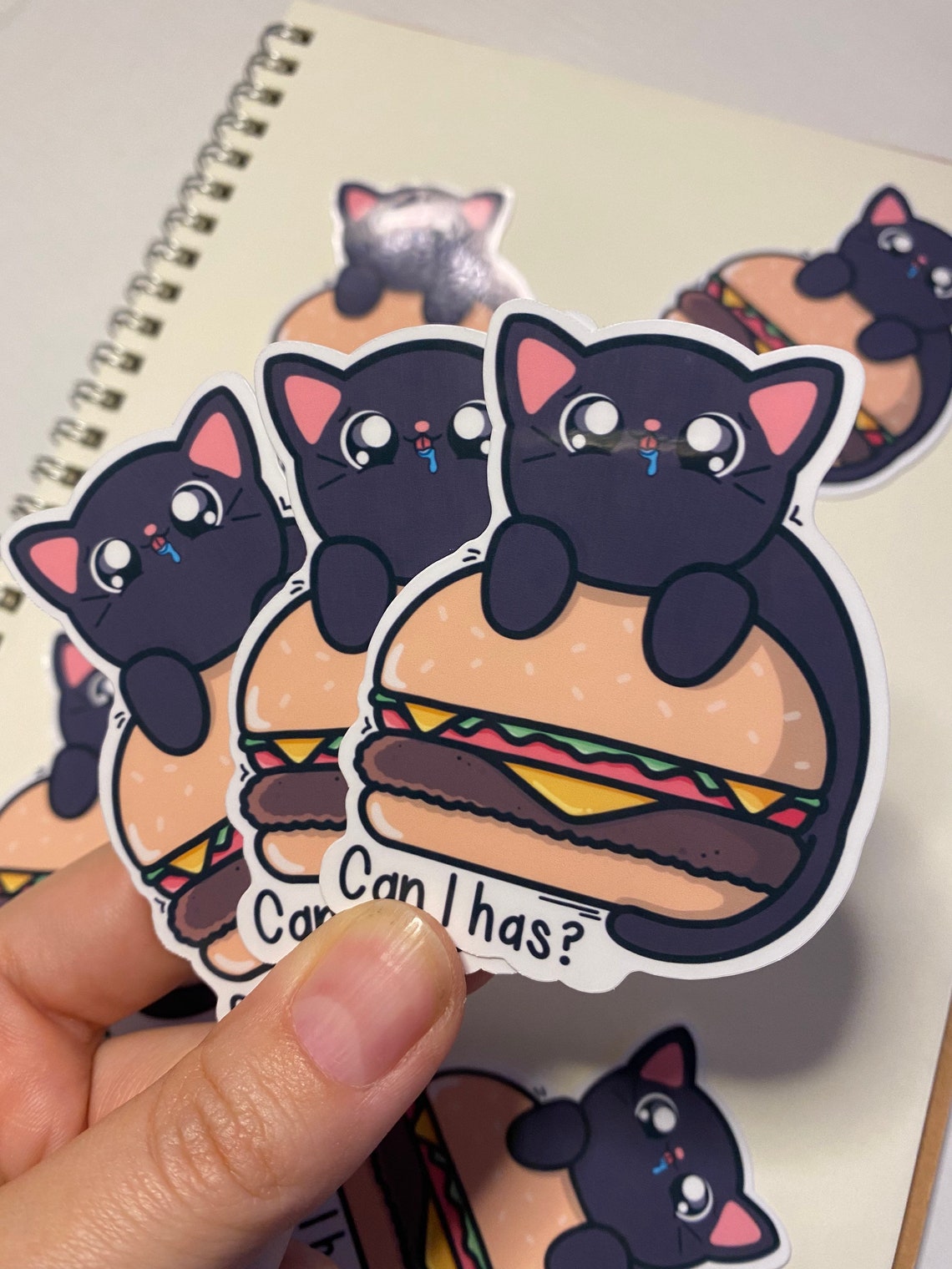Cheeseburger Cat Sticker Cat Sticker Water Resistant - Etsy