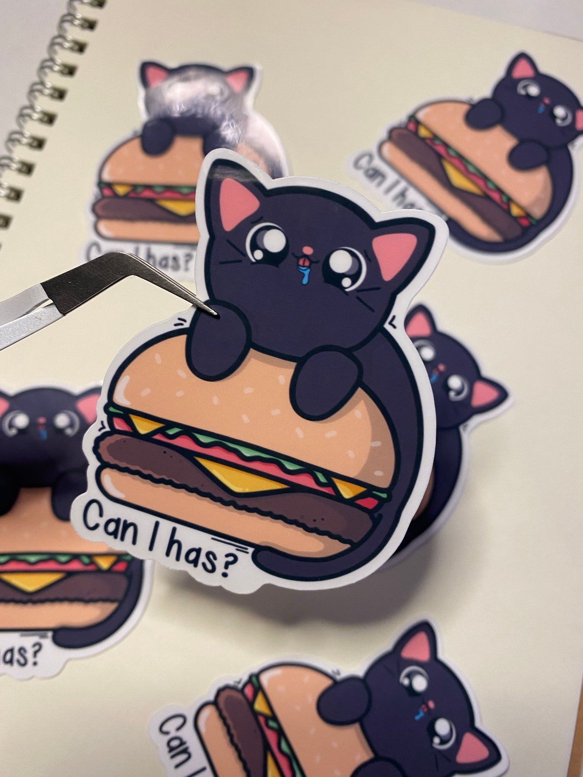 Cheeseburger Cat Sticker - Cat Sticker, Water Resistant Sticker, Laptop ...