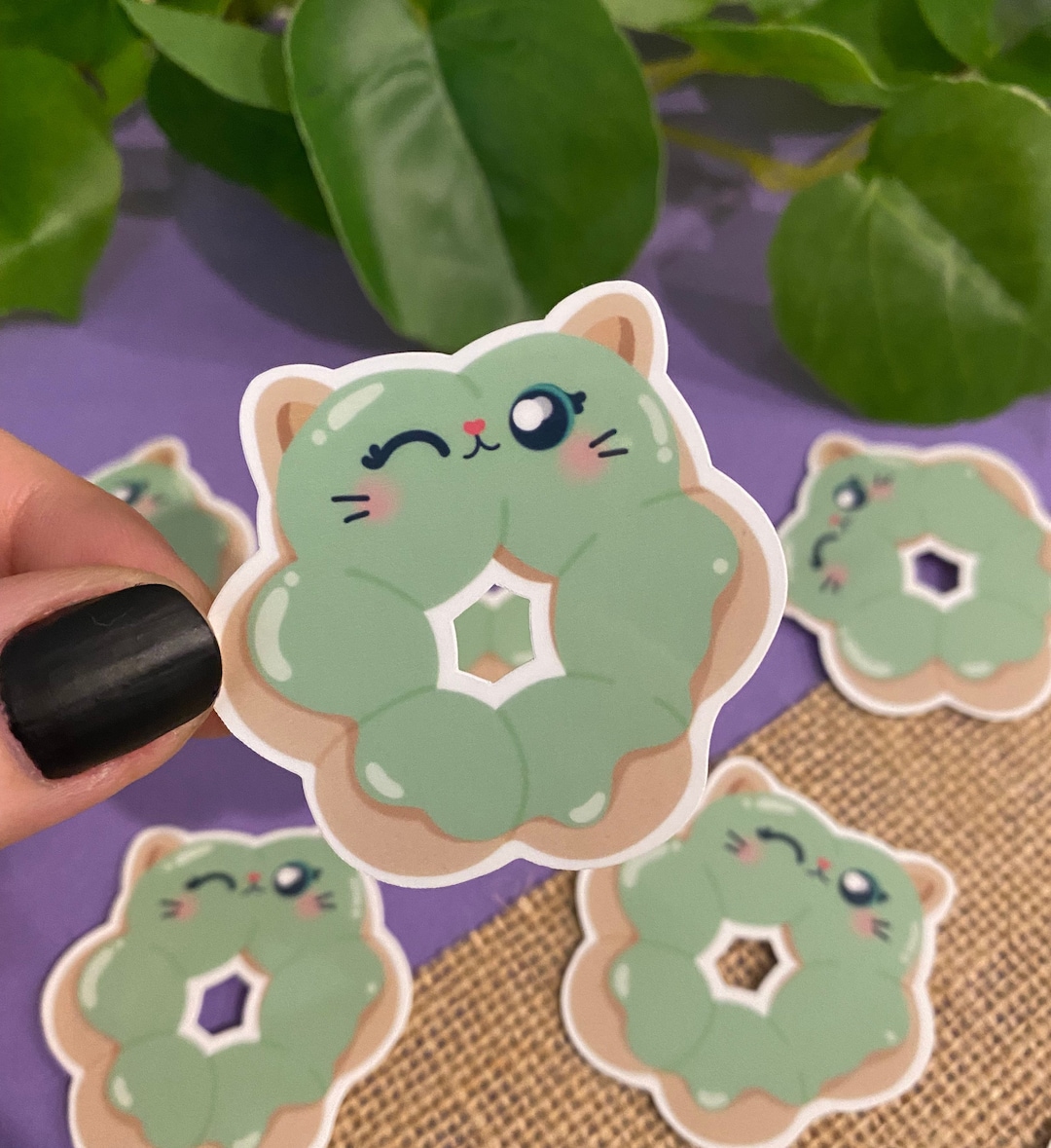 Mochi Donut Cat Sticker - Vinyl Sticker Decal for Laptops, Water ...