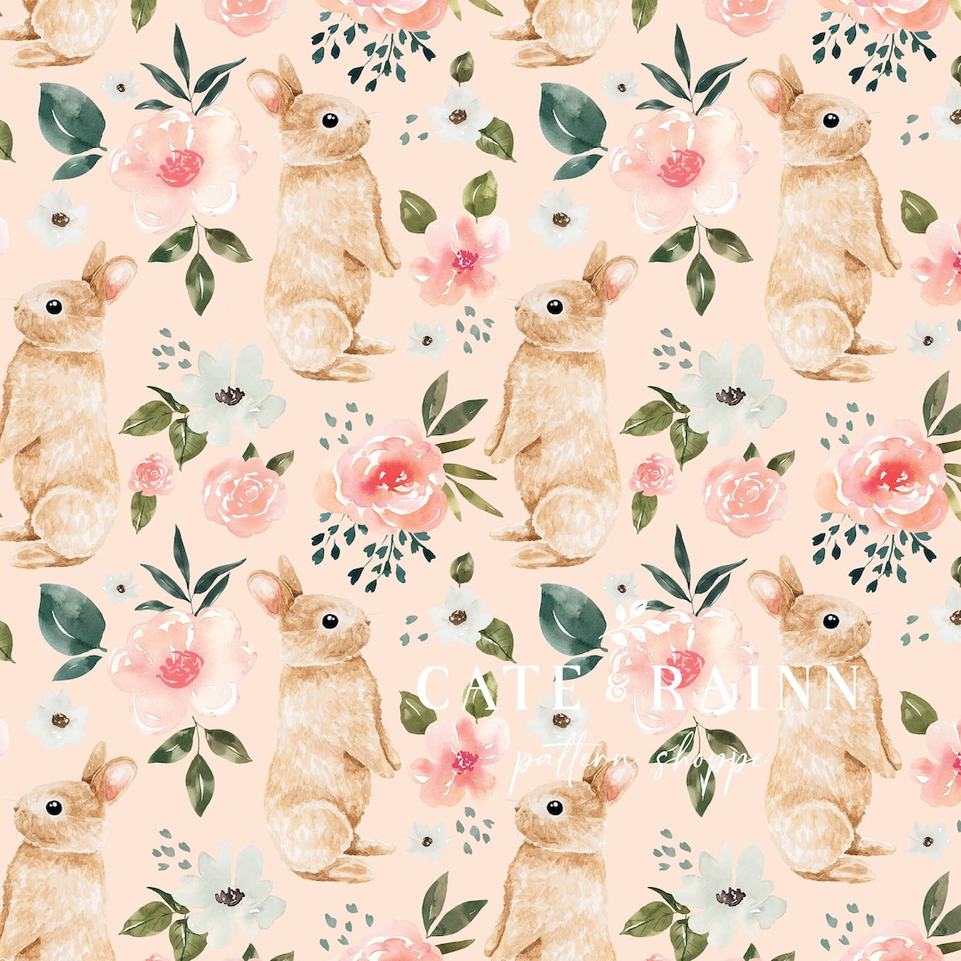 Light Pink Bunny Floral Seamless Pattern Bunny Rabbit Easter - Etsy