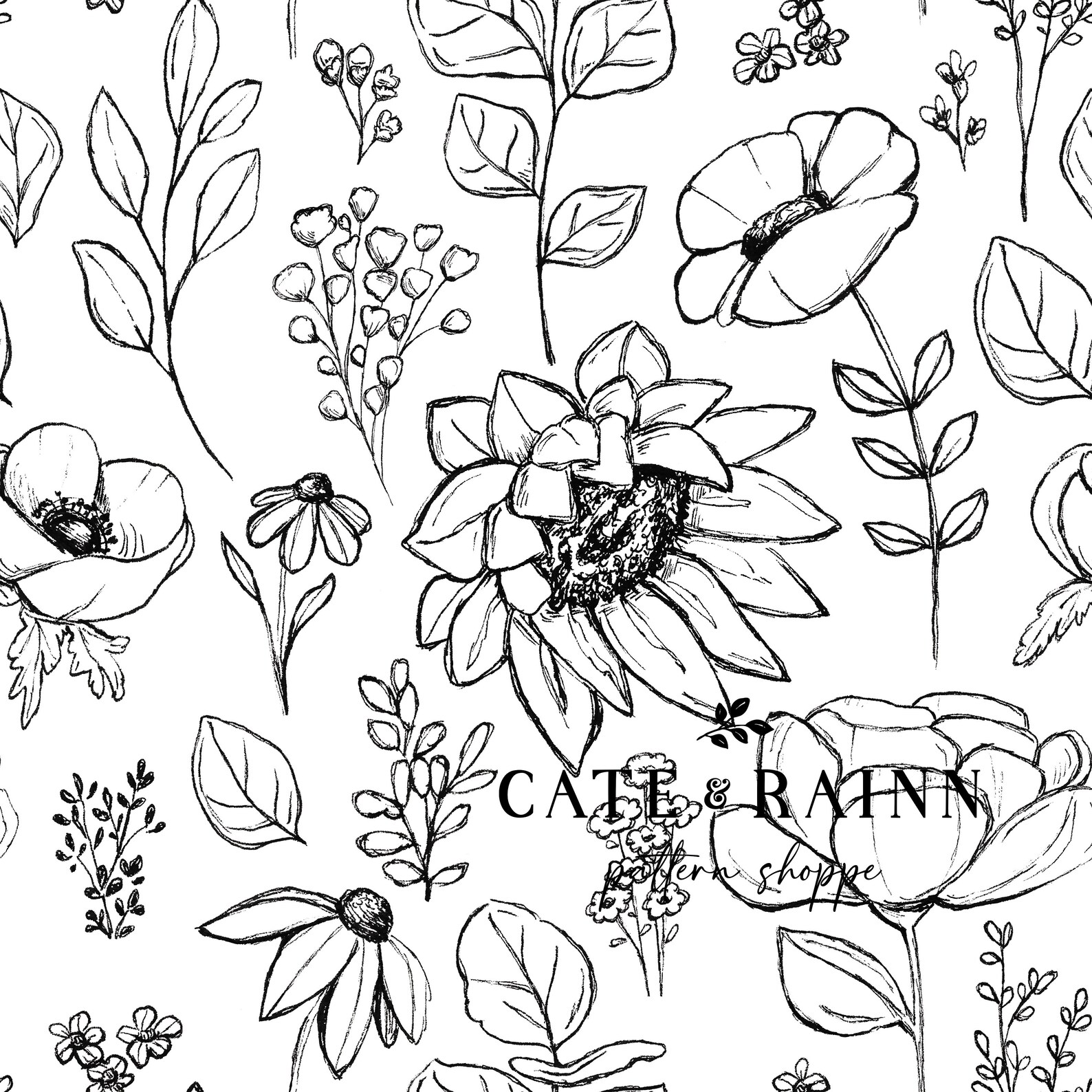 Hand Drawn Flowers Pattern Sketched Flowers Seamless Pattern | Etsy