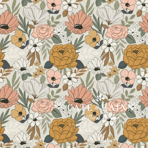 Retro Boho Floral Seamless Pattern Repeat Pattern Digital Etsy