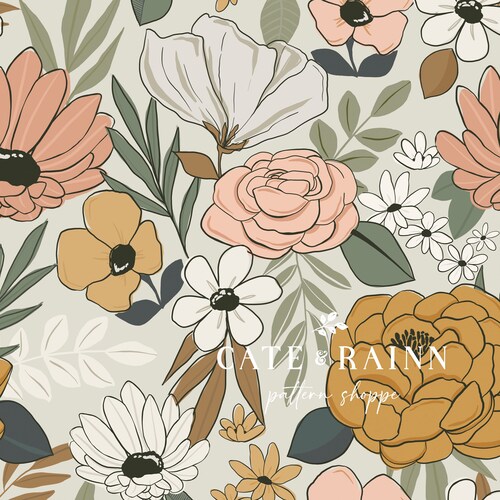 Pink Retro Boho Floral Pattern Seamless Pattern Repeat - Etsy