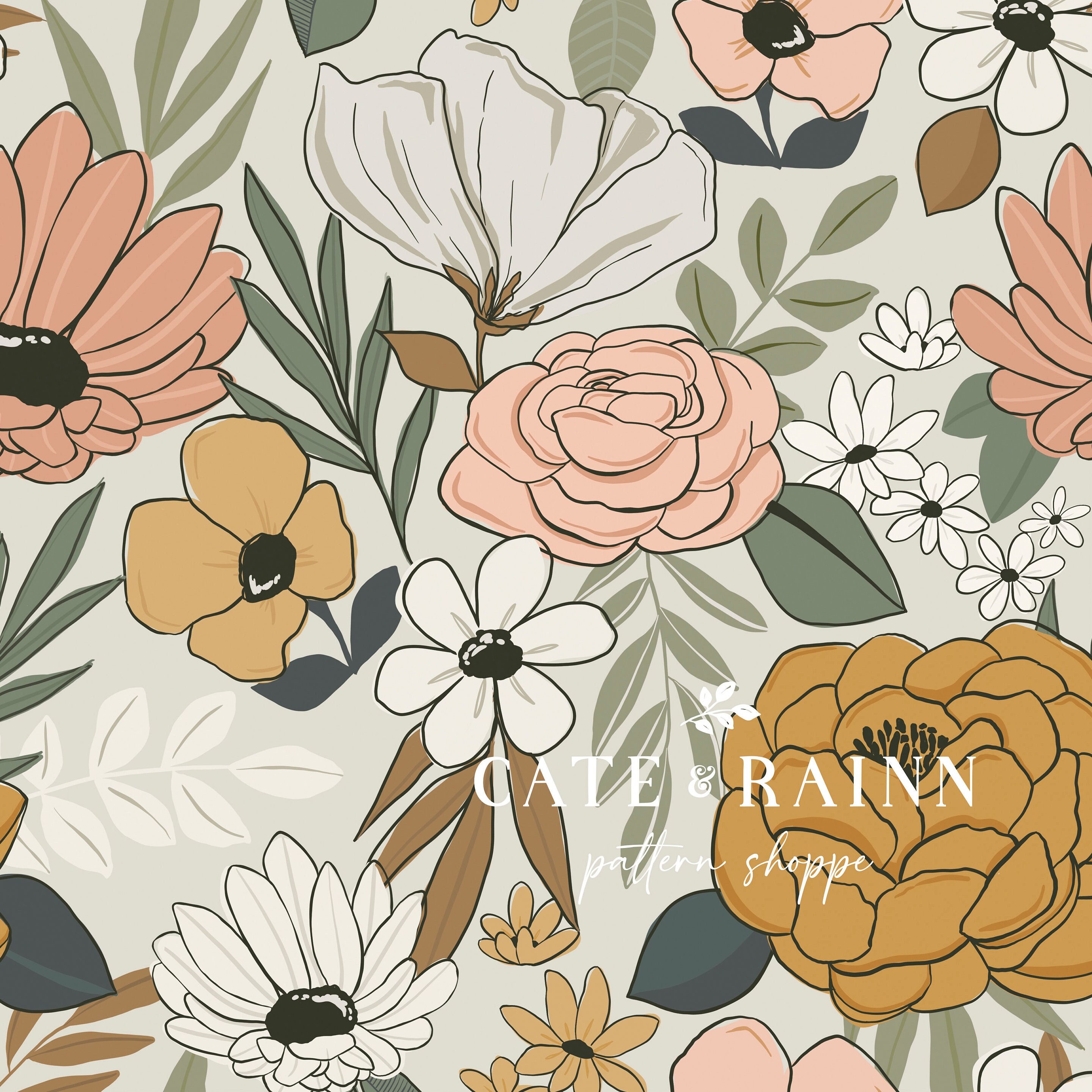 Retro Boho Floral Seamless Repeat Pattern for Commercial Use Paper ...