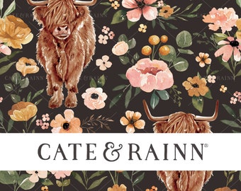 Highland Cow Floral Seamless Pattern, Charlotte Boho Floral Pattern for ...