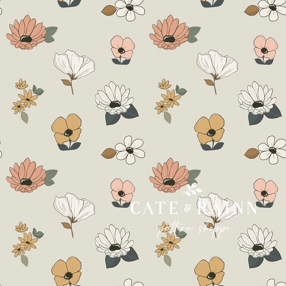 Small Cream Boho Flower Pattern Seamless Pattern Repeat | Etsy