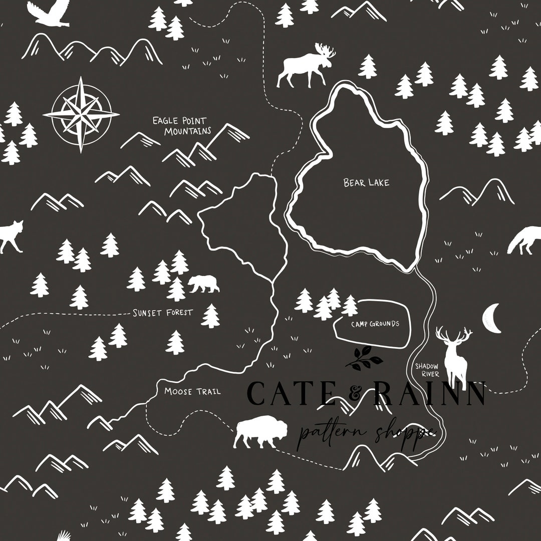 Black and White Map Pattern, Seamless Pattern, Repeat Pattern, Digital ...