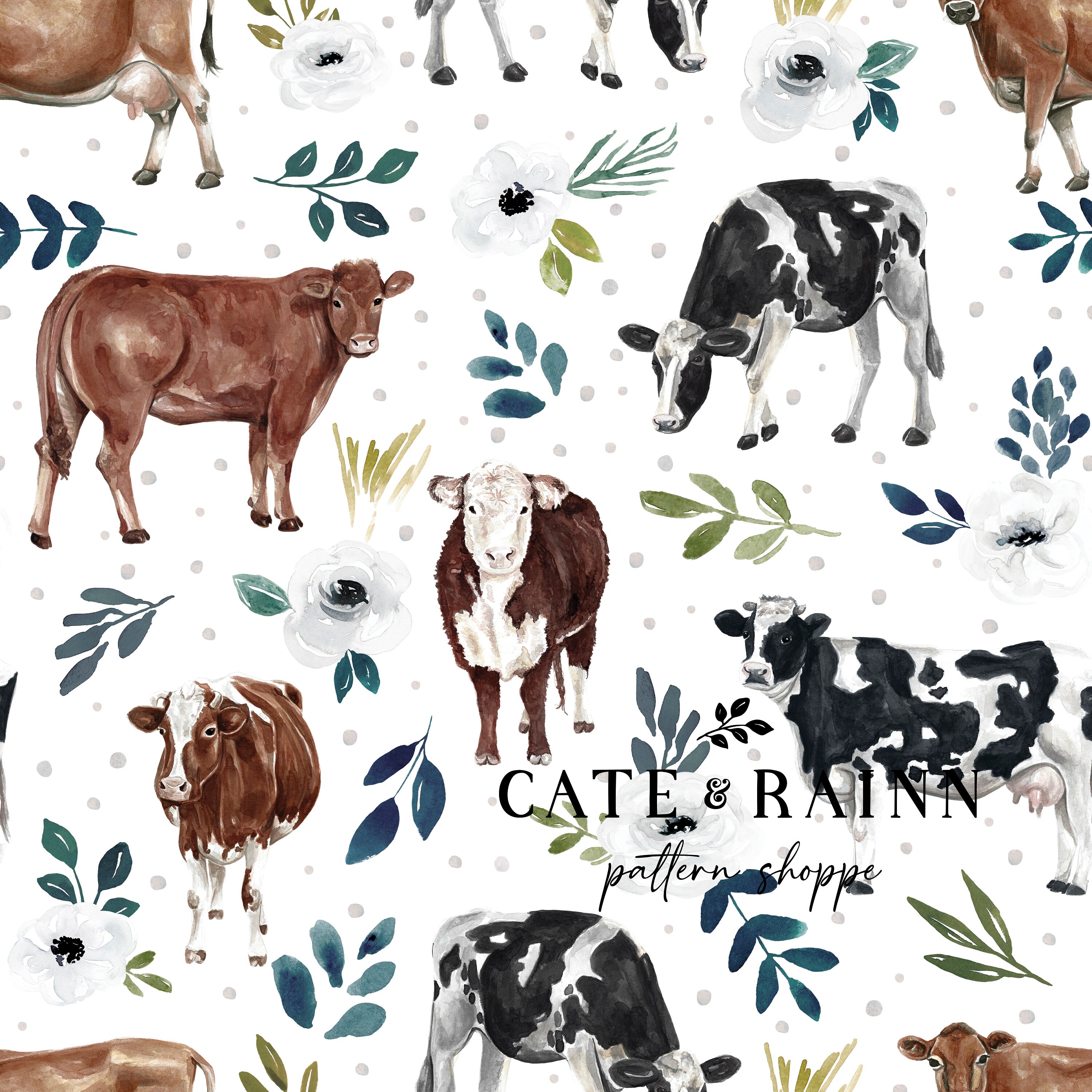 Cows With White Flowers Seamless Pattern Avaleigh Floral - Etsy