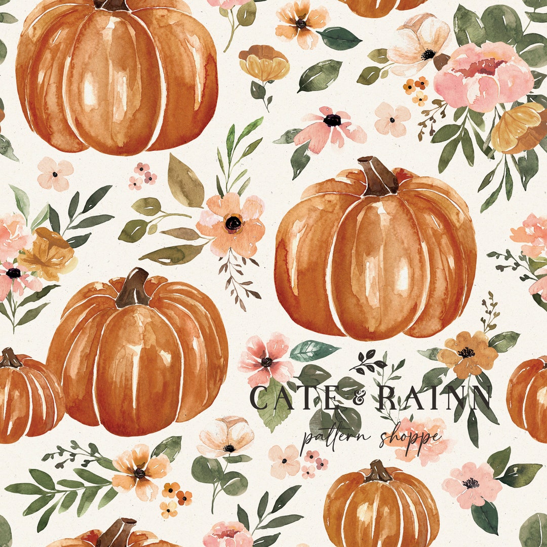Watercolor Floral Pumpkin Pattern Boho Fall Floral Seamless Pattern ...
