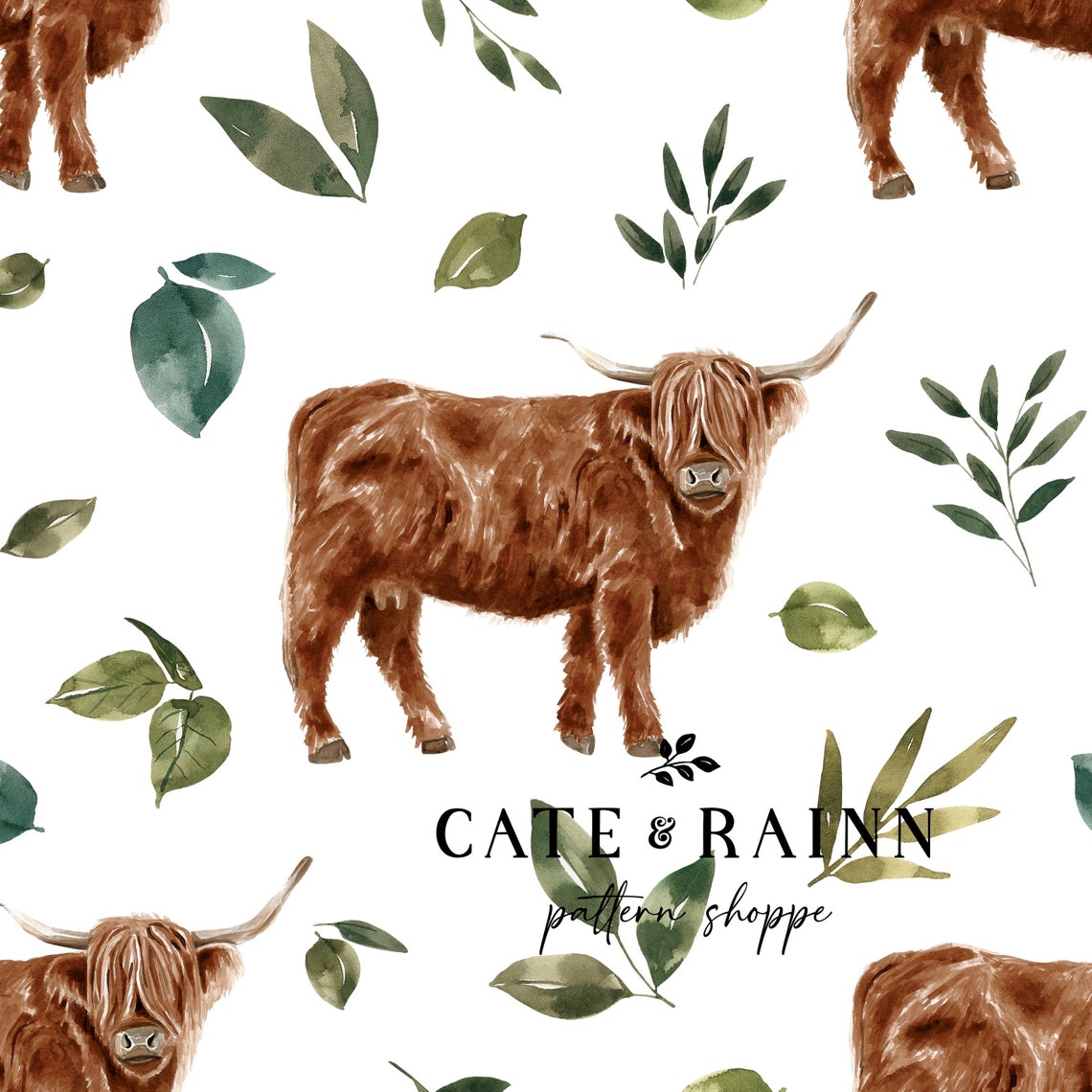 Highland Cow Seamless Pattern Farm Seamless Pattern Greenery - Etsy
