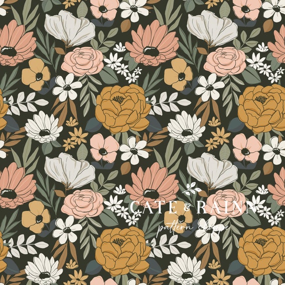 Retro Boho Floral Seamless Repeat Pattern for Commercial Use Paper ...