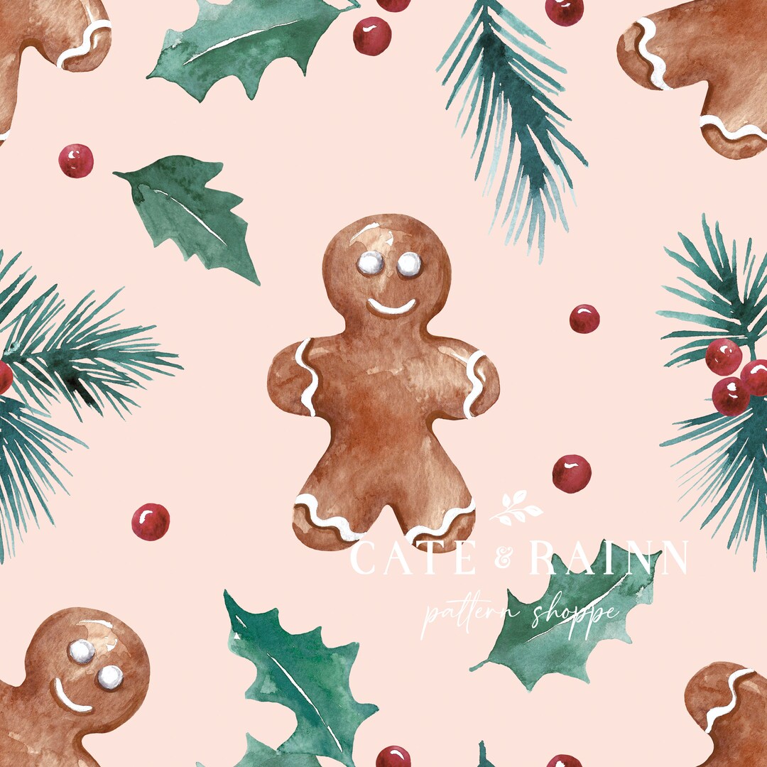 Pink Gingerbread Seamless Pattern Watercolor Christmas Art - Etsy