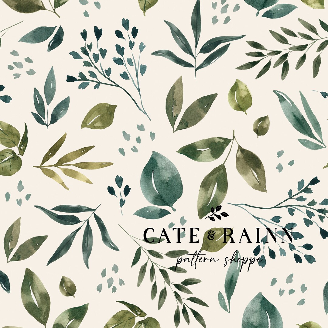 Greenery Seamless Pattern, Watercolor Leaves Pattern for Commercial Use ...