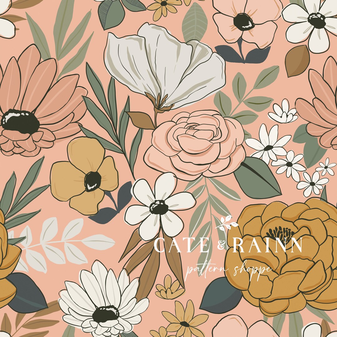 Pink Retro Boho Floral Pattern Seamless Pattern Repeat - Etsy