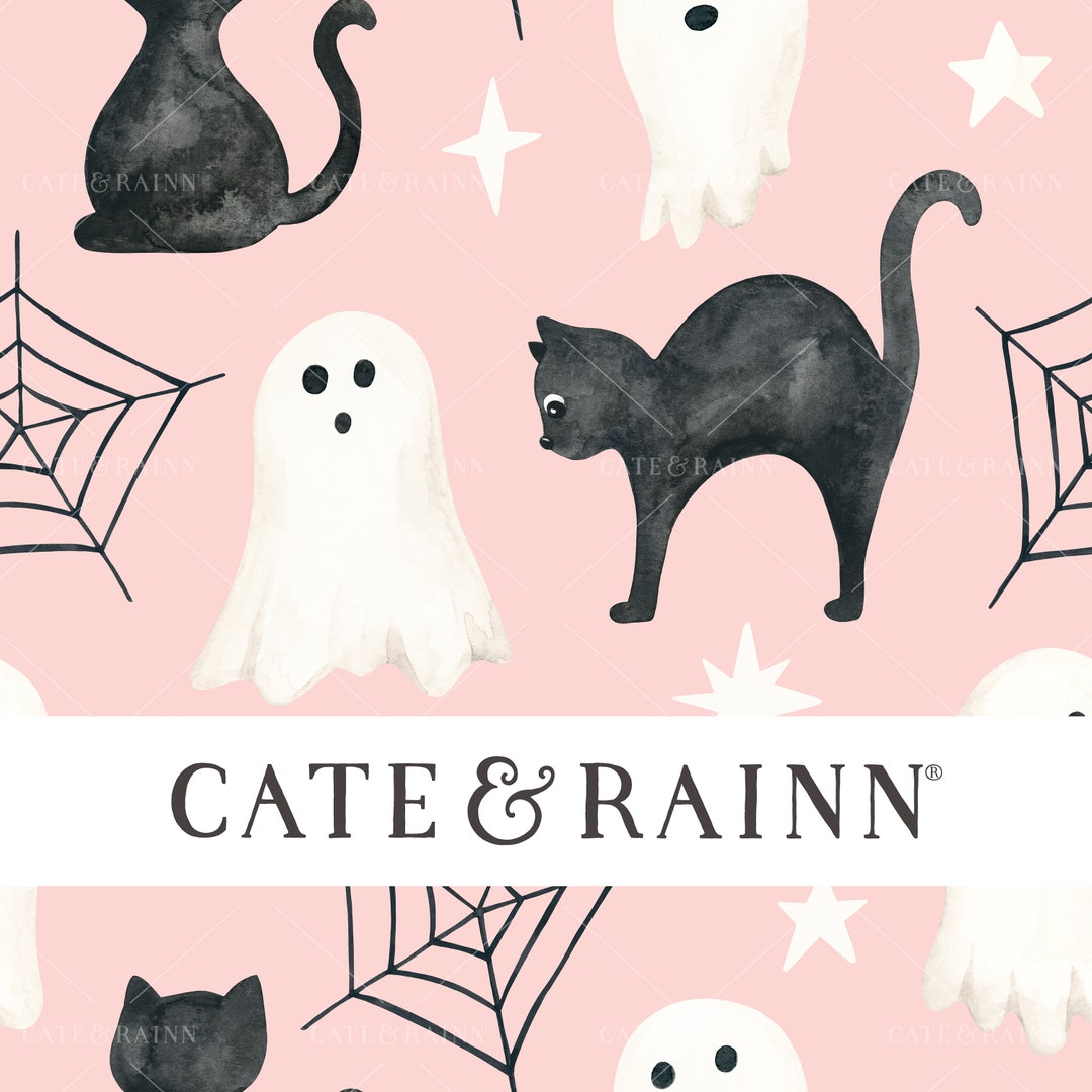 Pink and Black Little Boo Halloween Seamless Pattern, Cute Spooky ...