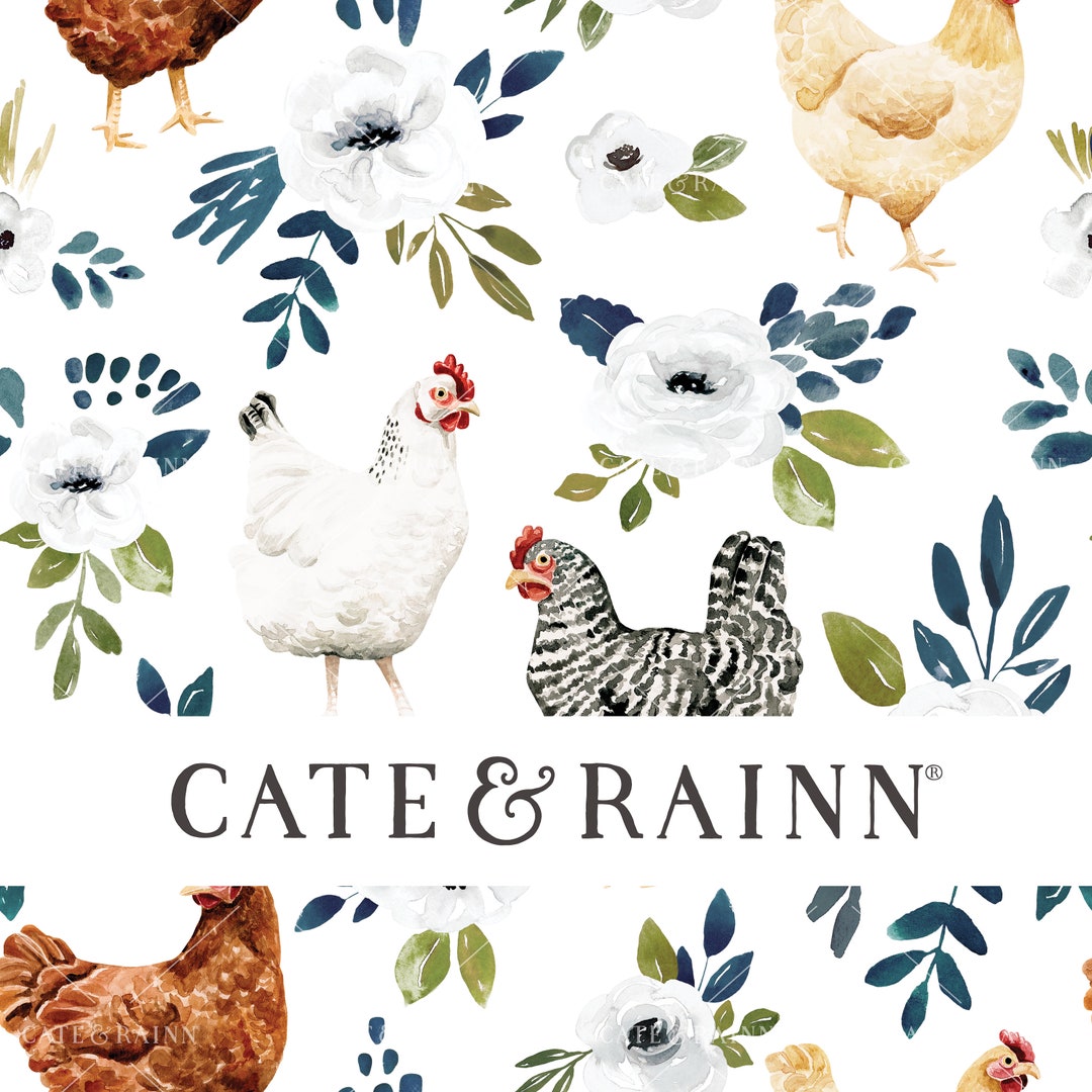 White Floral Chickens Seamless Pattern, Watercolor Farm Animals Tiling ...