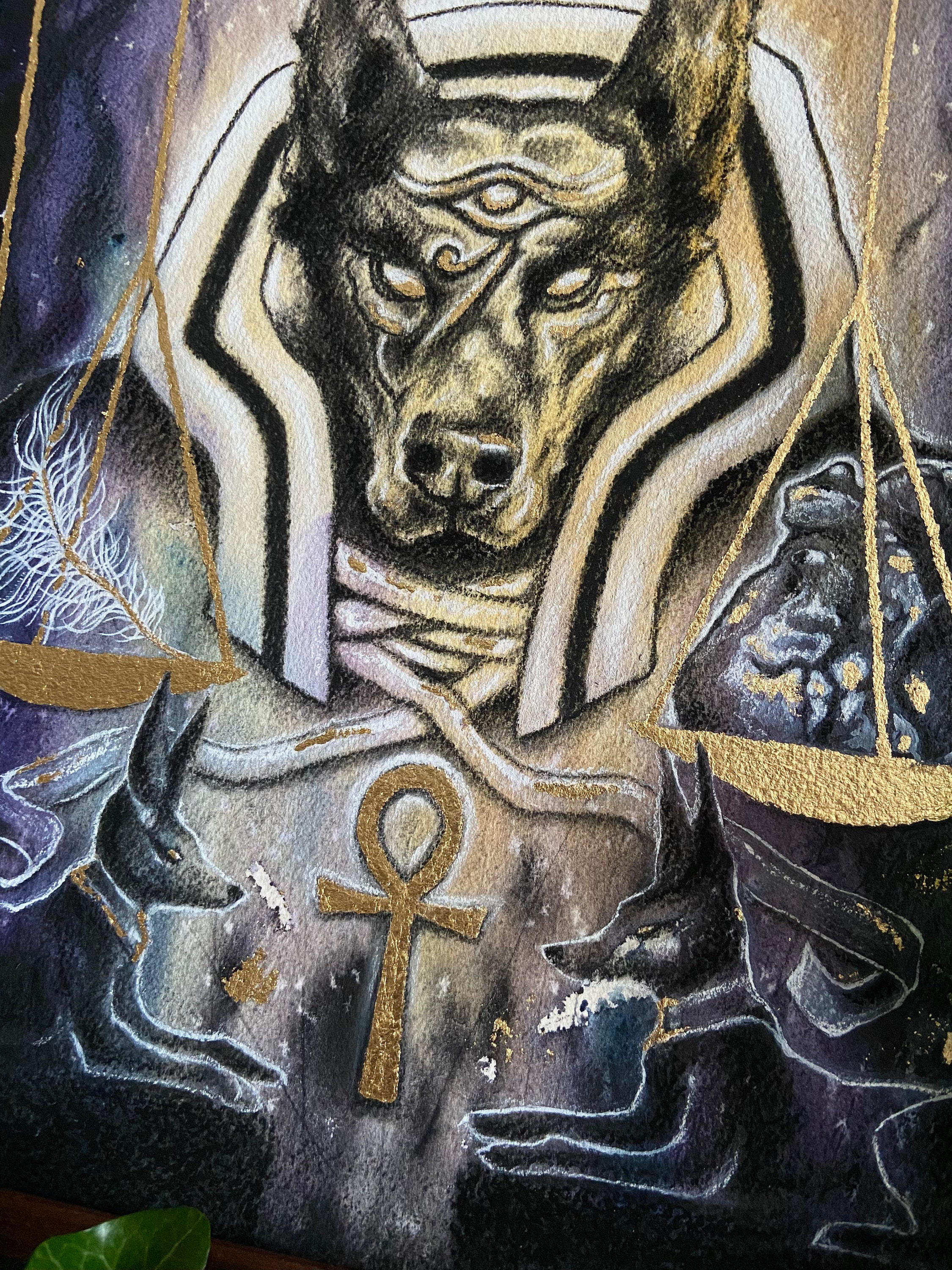 Anubis Original Artwork Egyptian God Anub Altar Painting Heart Feather ...