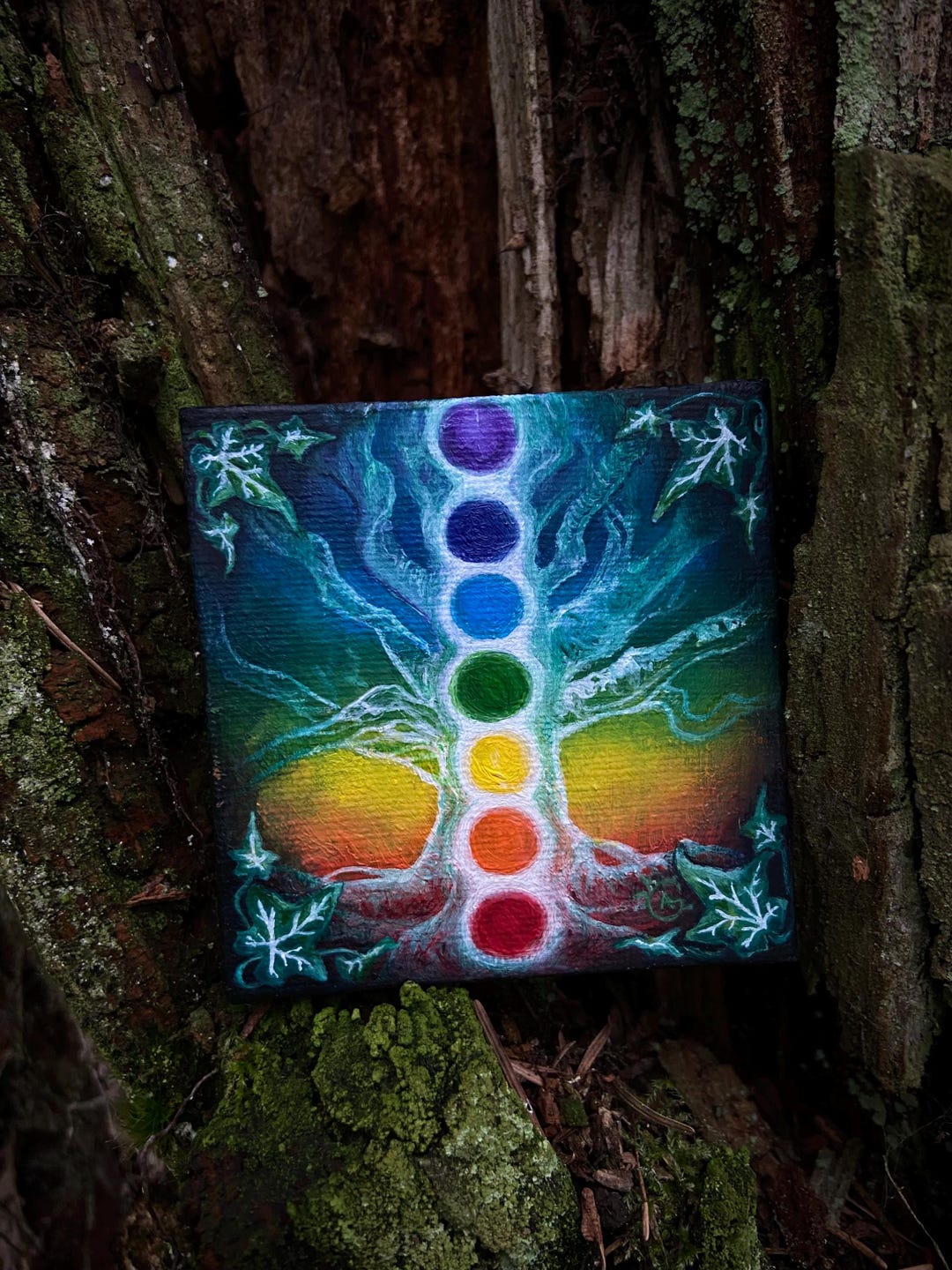 Enchanted Chakra Tree Original Oil Painting Fae Forest Kundalini Chakra ...
