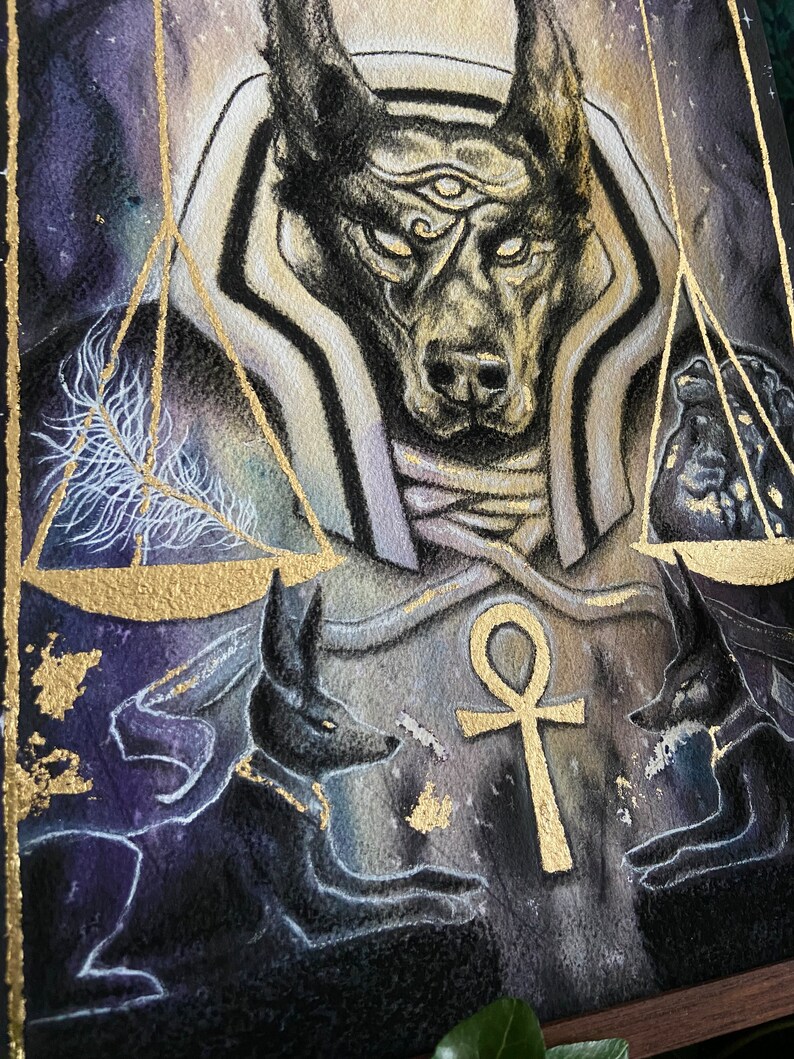 Anubis Original Artwork Egyptian God Anub Altar Painting Heart Feather ...
