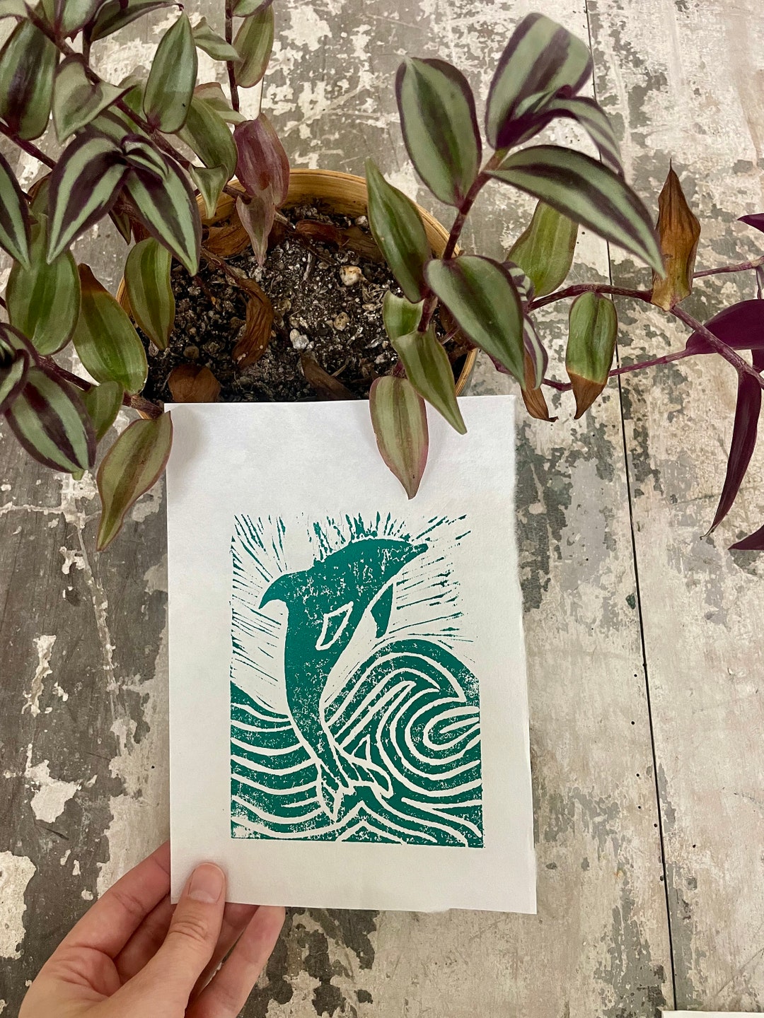 Dolphin Lino Print - Etsy