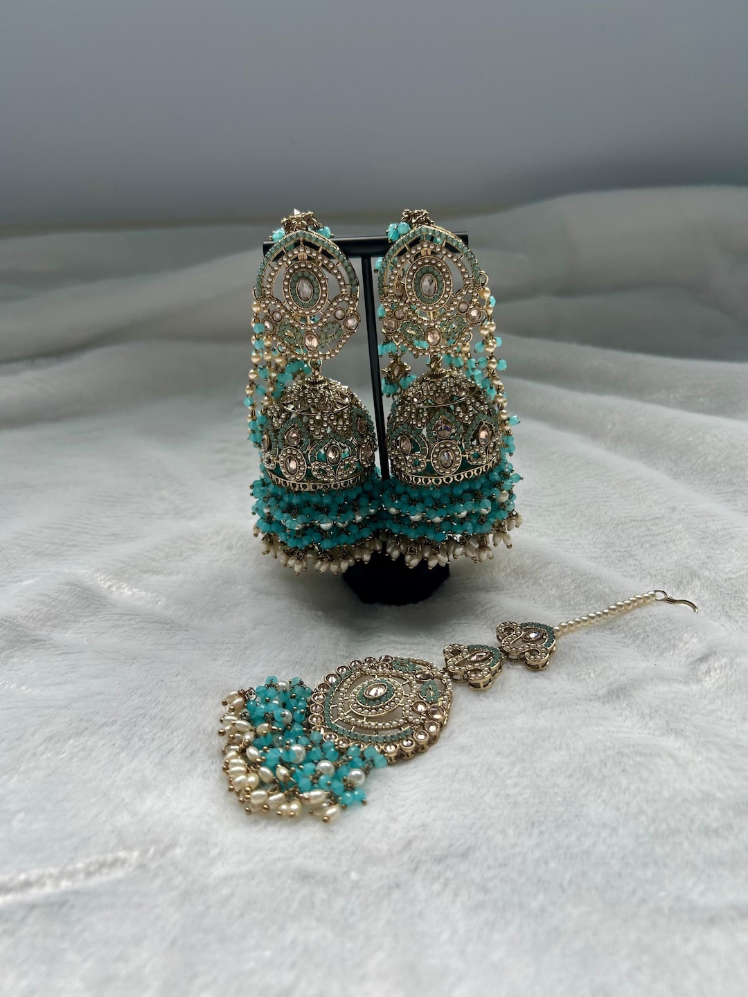 Pakistani Inspired Ferozi Blue Sahara Polki Tikka Set Shaadi~simple ...
