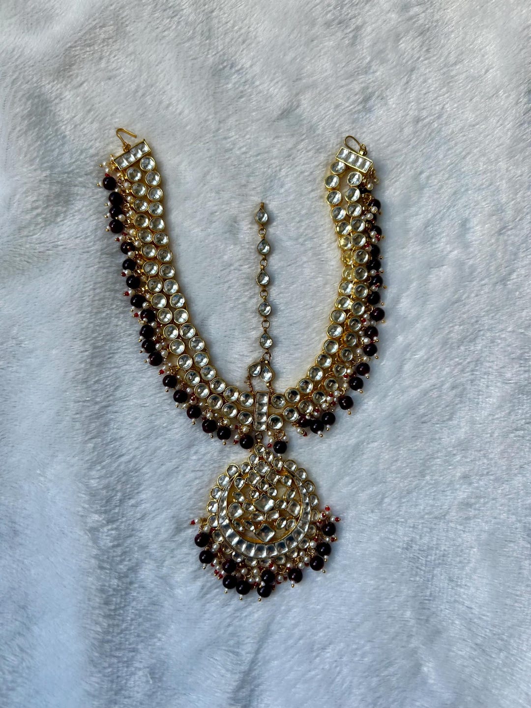 SAMPLE SALE High End Maroon Pachi Kundan Matta Patti~wedding~south ...