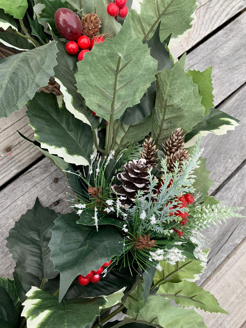 Handmade Christmas Wreath With Holly Leaves, Berries and Pinecones ...